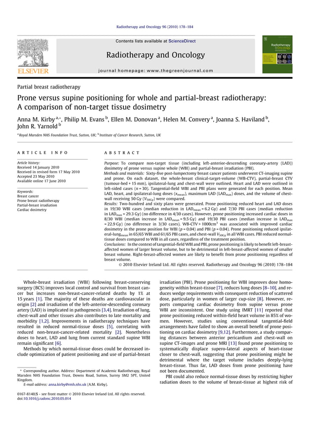 Prone versus supine positioning for whole and partial breast ...