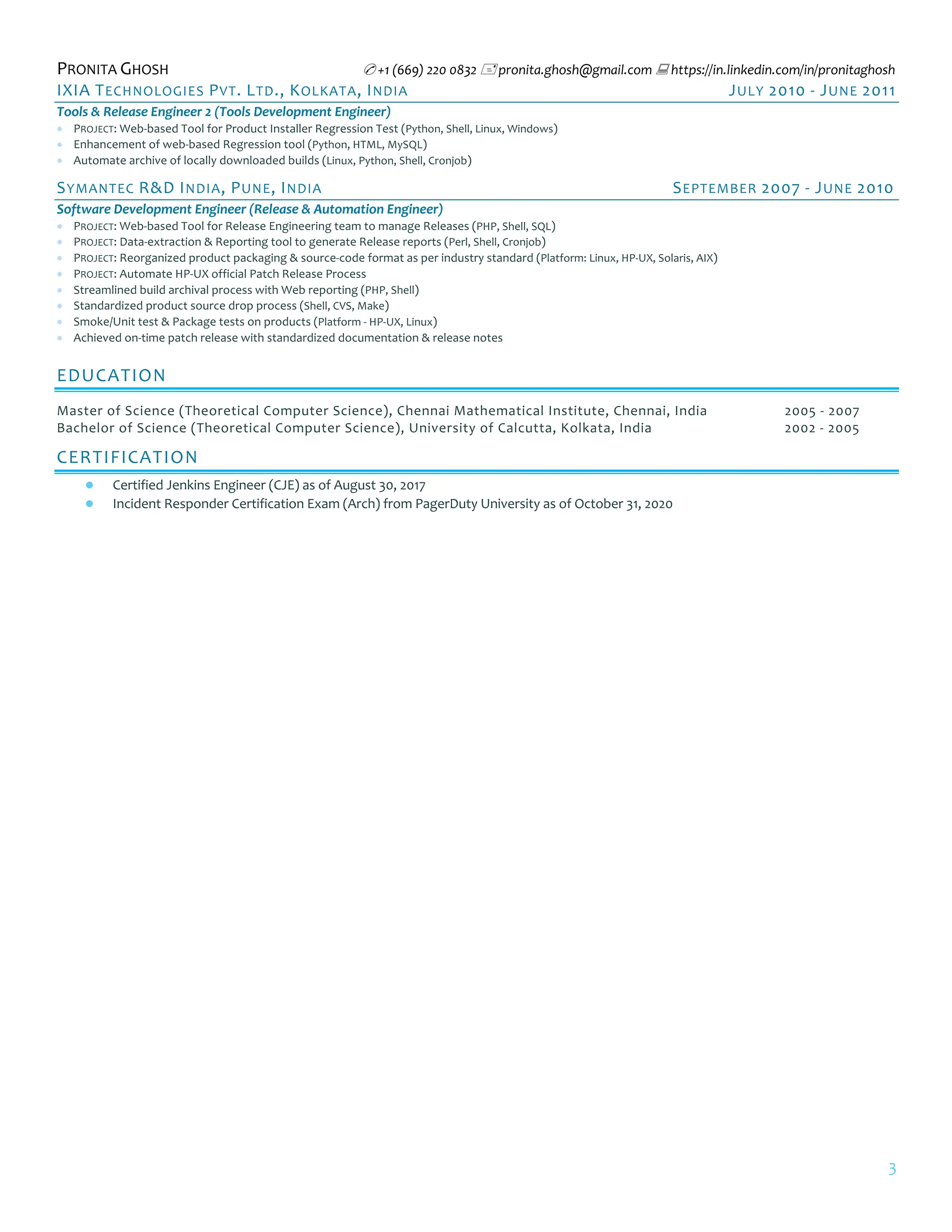 Pronita Ghosh Resume 2024 for SRE Roles. | PDF | Free Download