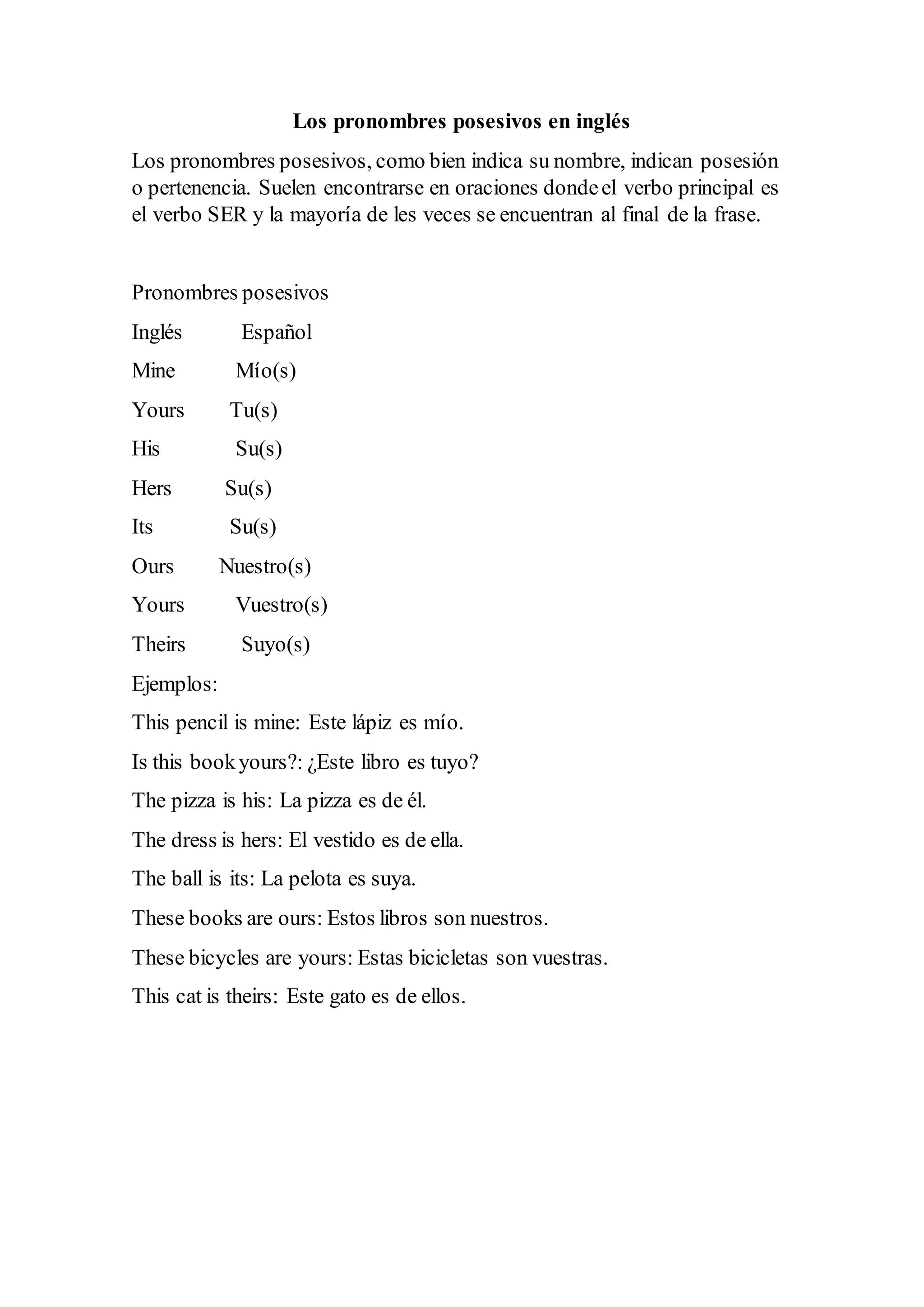 Pronnmbres Posesivos Pdf