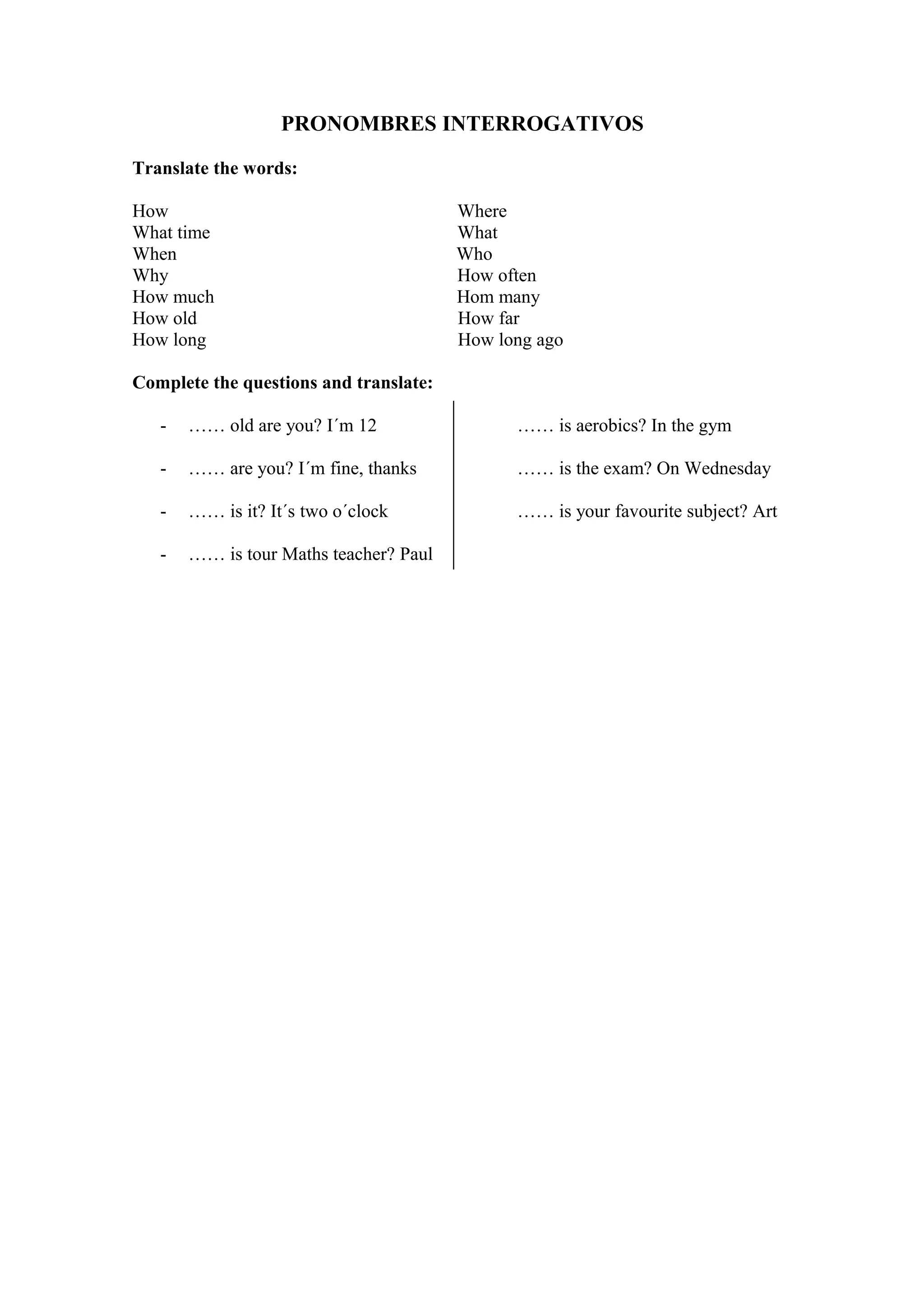 Pronombres interrogativos | DOC