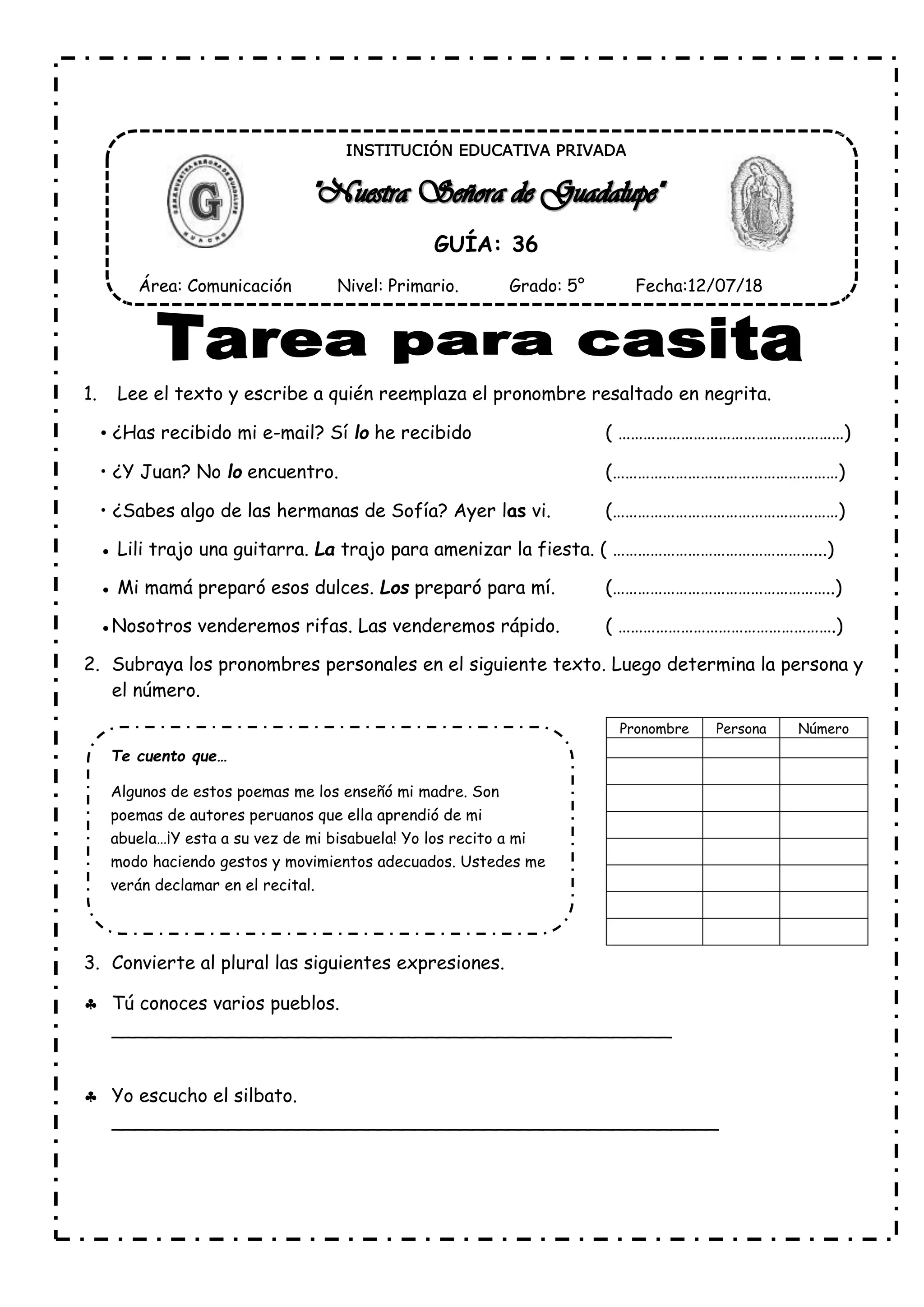 Pronombres tarea | PDF