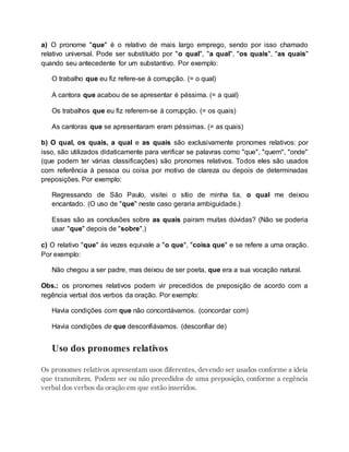 Pronomes relativos - Prof. Ana Glades | DOC