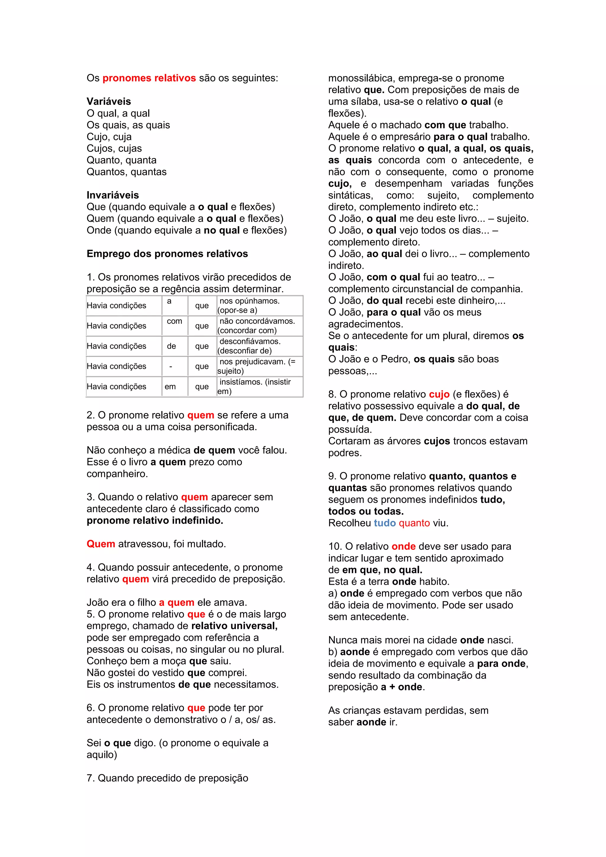 Pronomes relativos e predicação verbal com exercícios | PDF