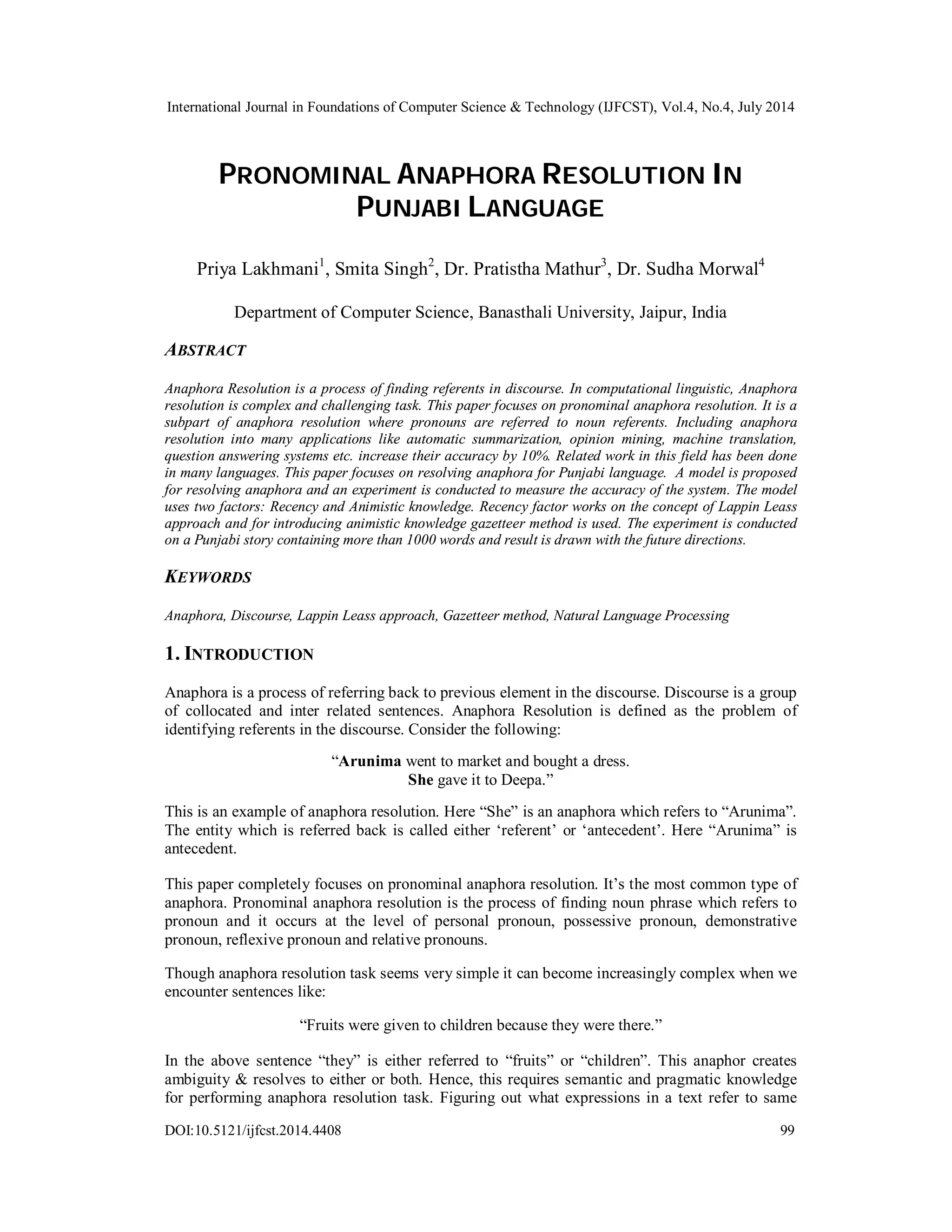 Pronominal anaphora resolution in | PDF