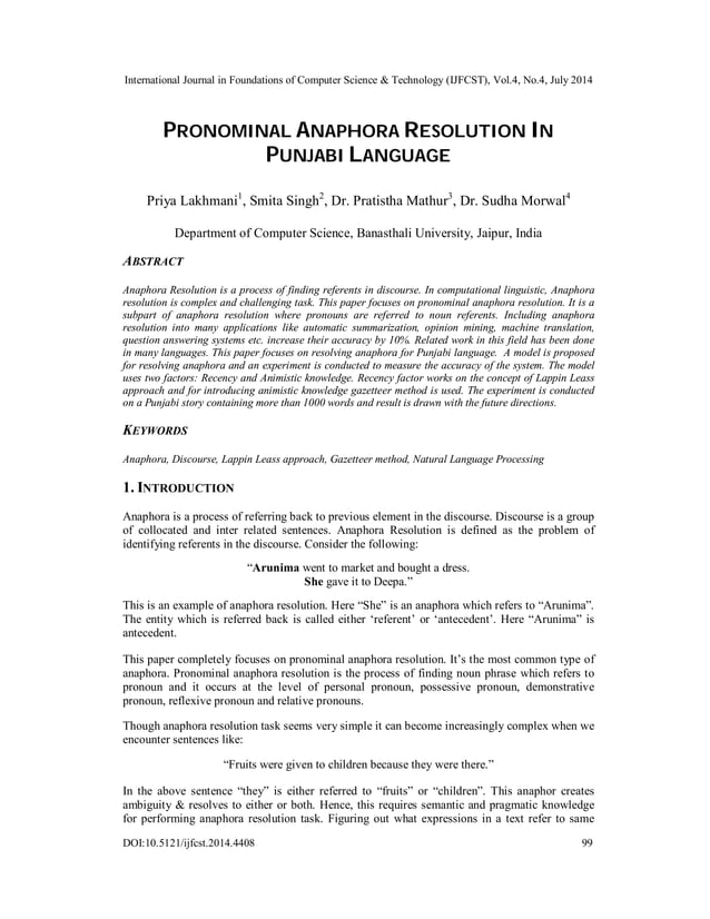 Pronominal anaphora resolution in | PDF
