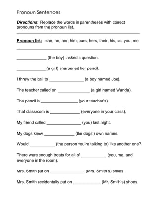 Pronoun replacement-sentences-22 | PDF