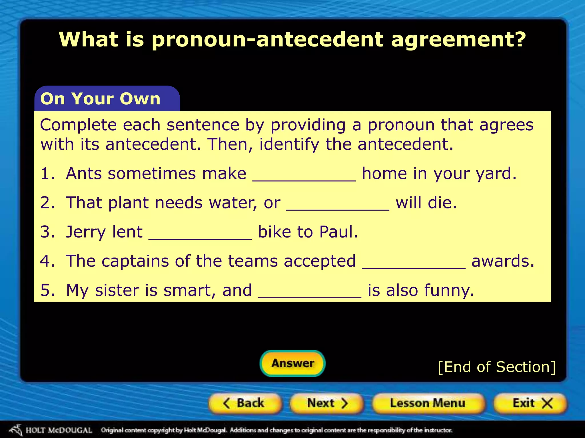 Pronoun antecedent agreement | PPT