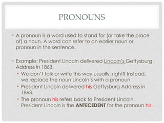 Pronoun Antecedent Notes for middle school | PPTX