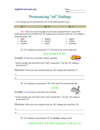Pronouncing ed endings | PDF