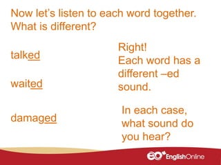 Pronunciation of the simple past -ed | PPTX