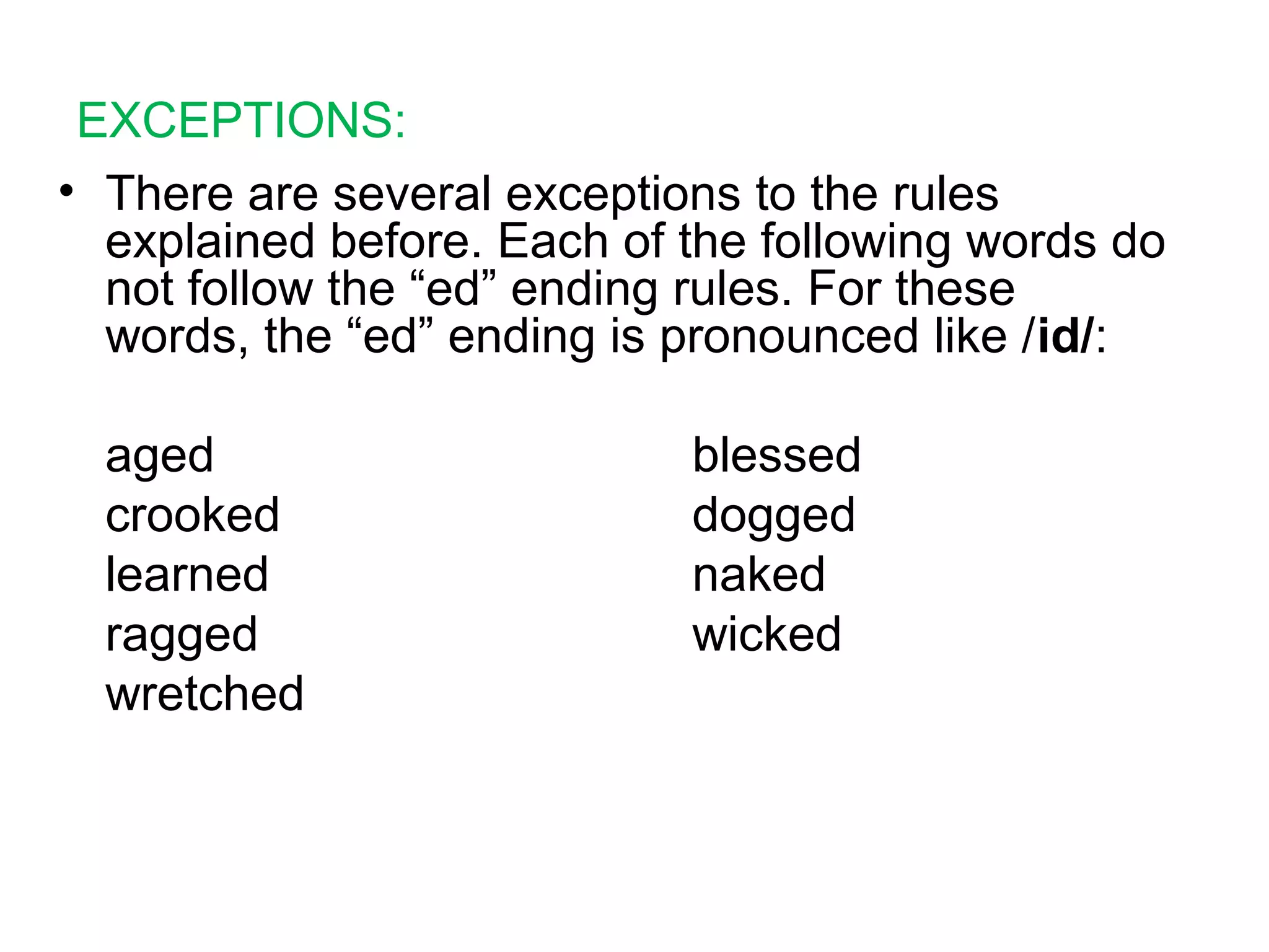 Pronouncing the final –ed | PPT