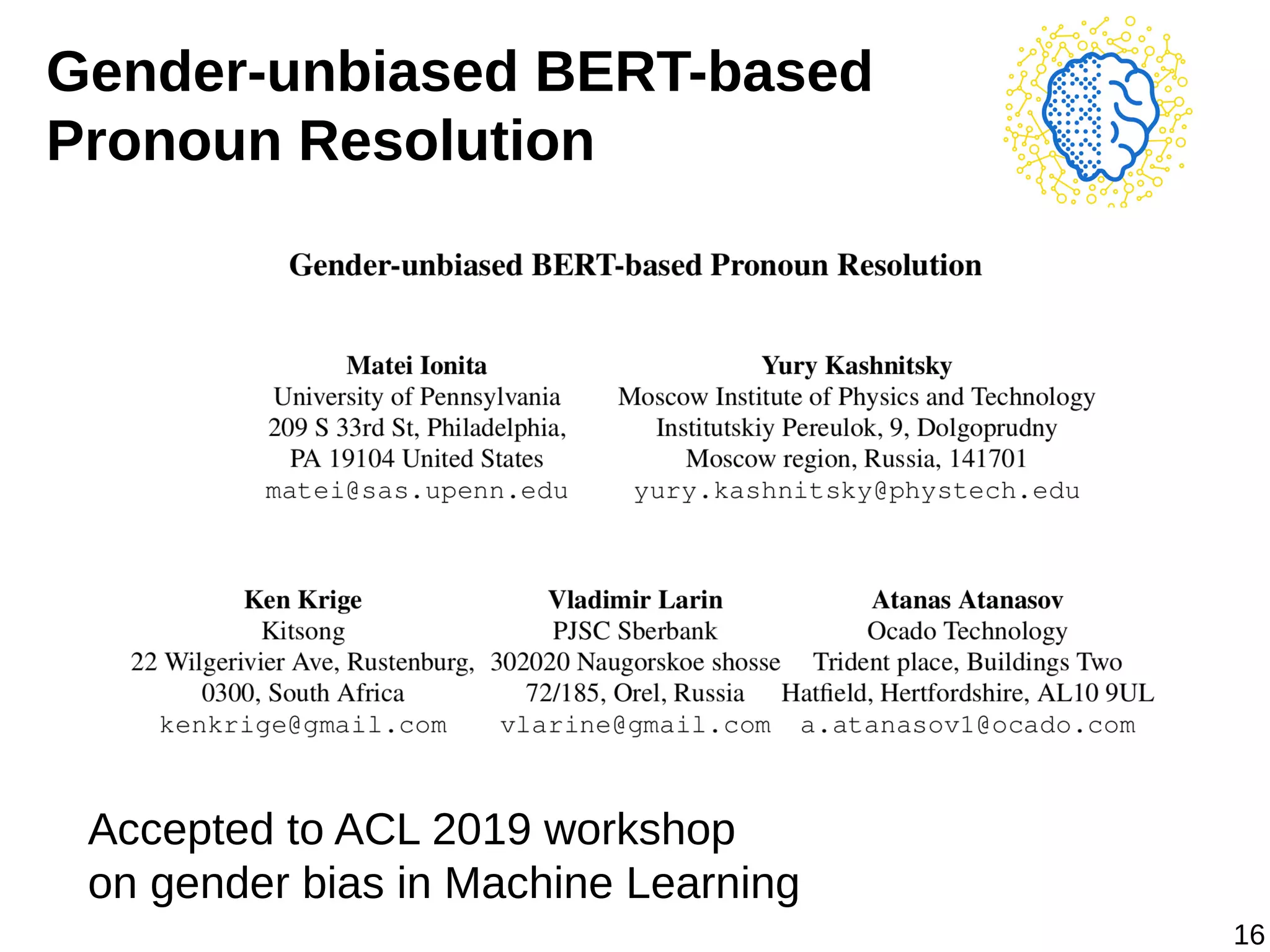 Gender-unbiased BERT-based Pronoun Resolution | PDF