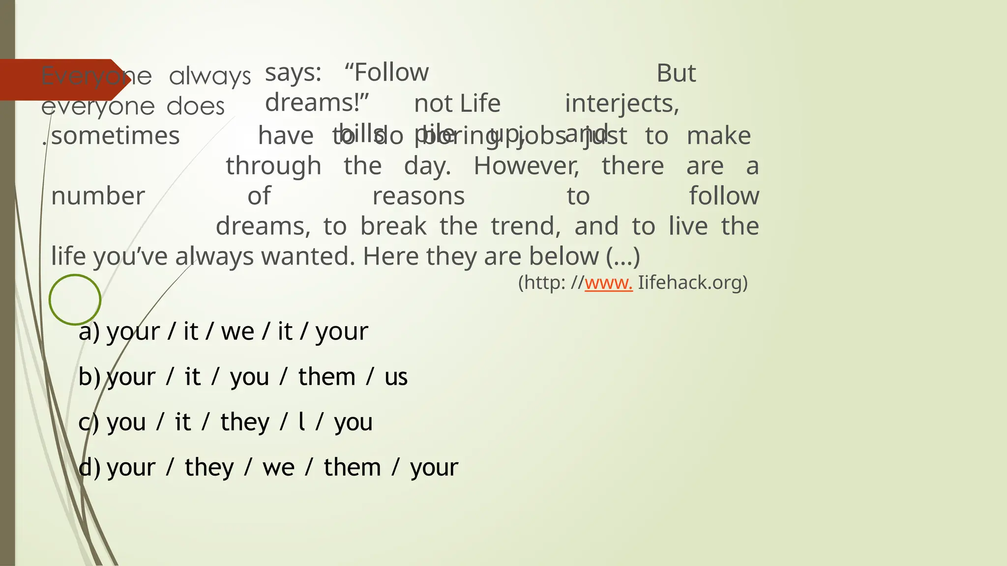 slide sobre os pronomes pessoais, pronomes possessivos, adjetivos e ...