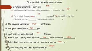 slide sobre os pronomes pessoais, pronomes possessivos, adjetivos e ...