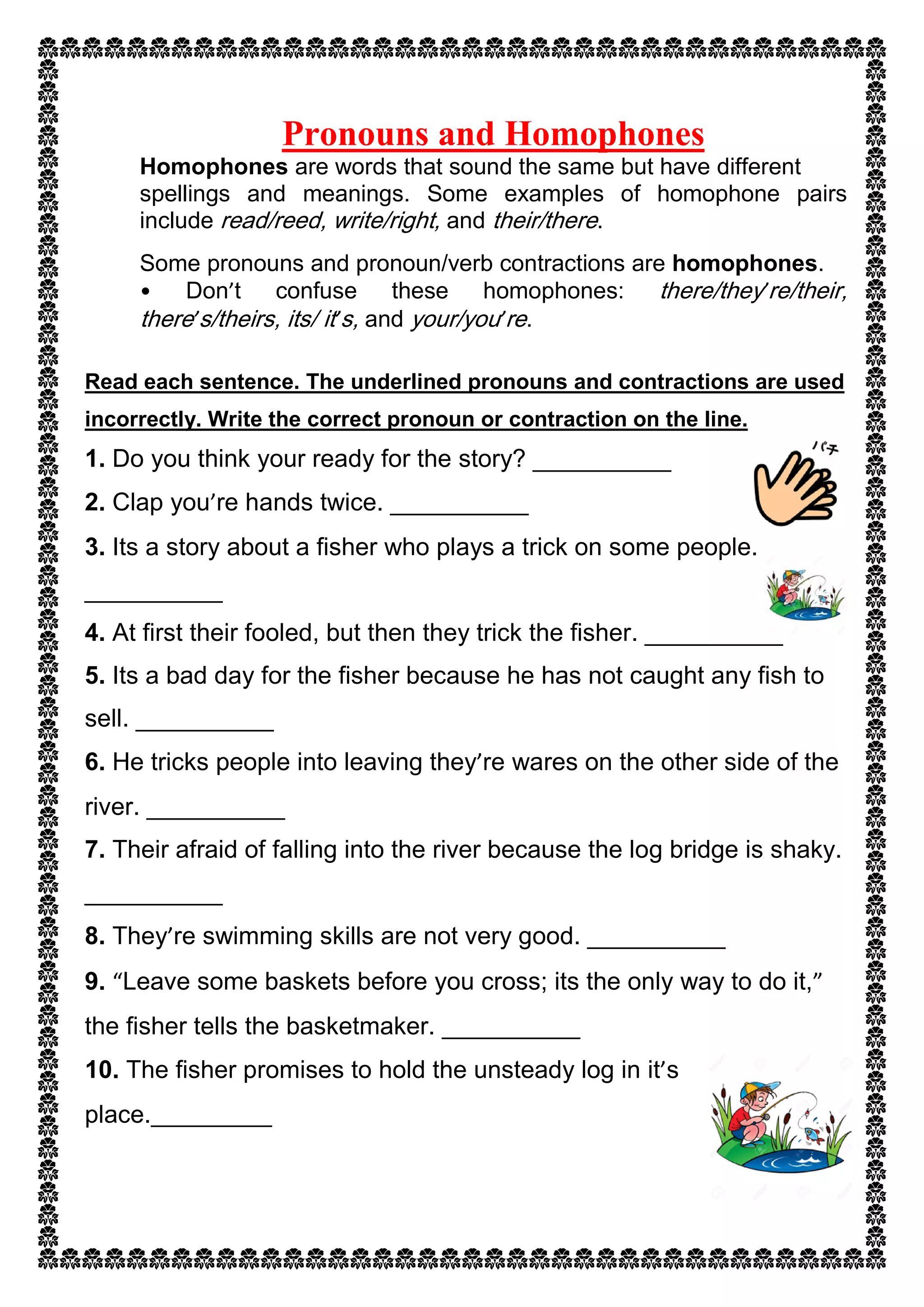 Pronouns and Homophones | PDF | Fishing Sports | Sports