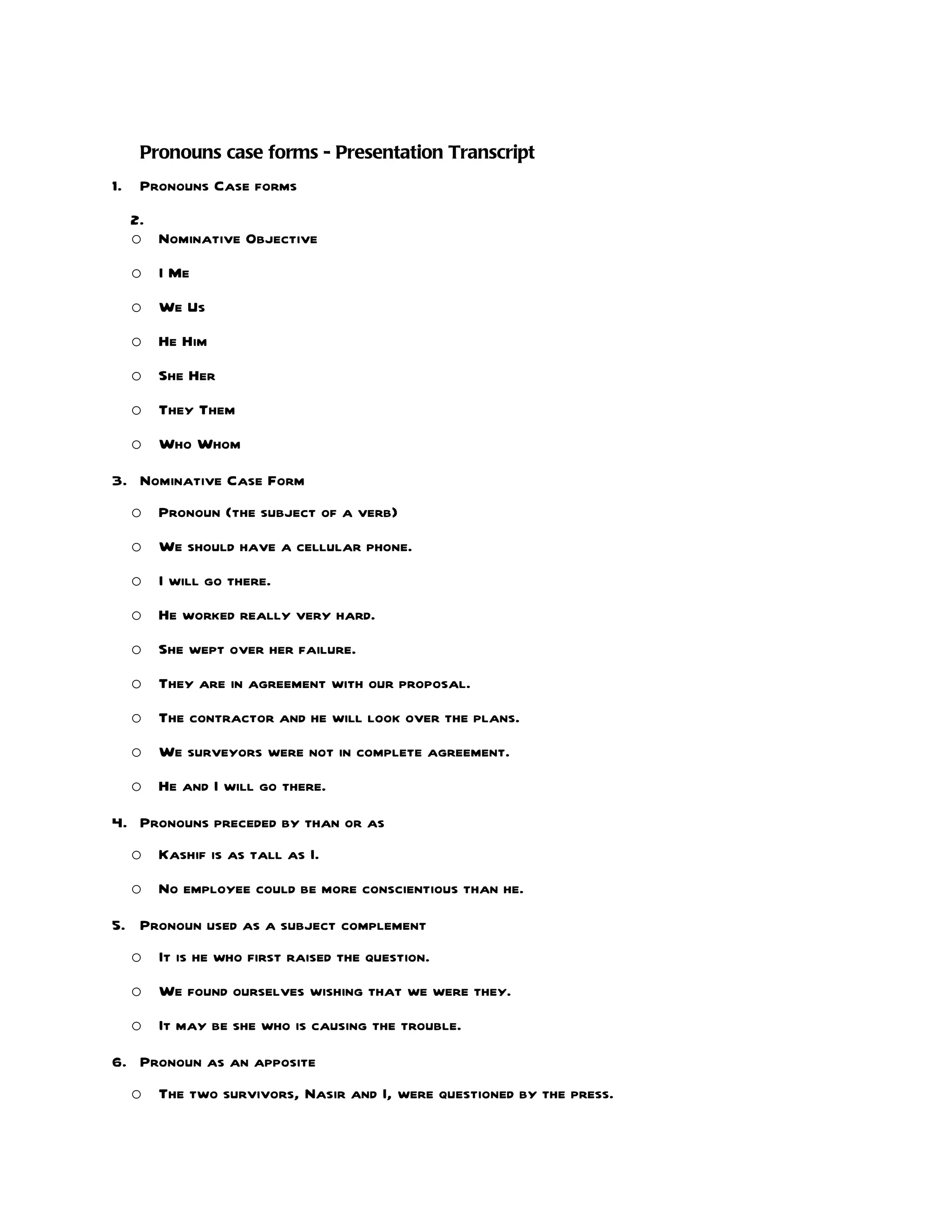 Pronouns case forms | DOC