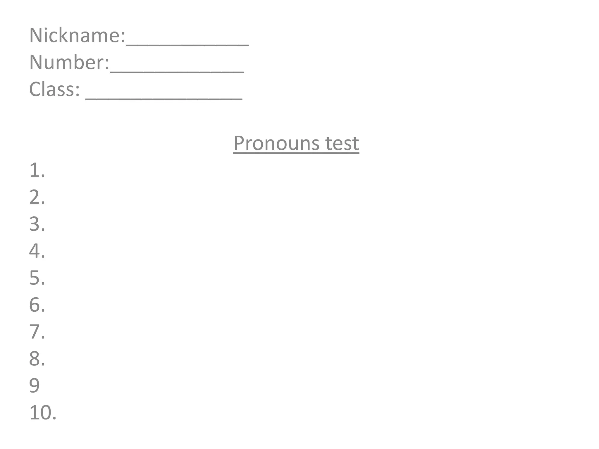 Pronouns test | PPTX