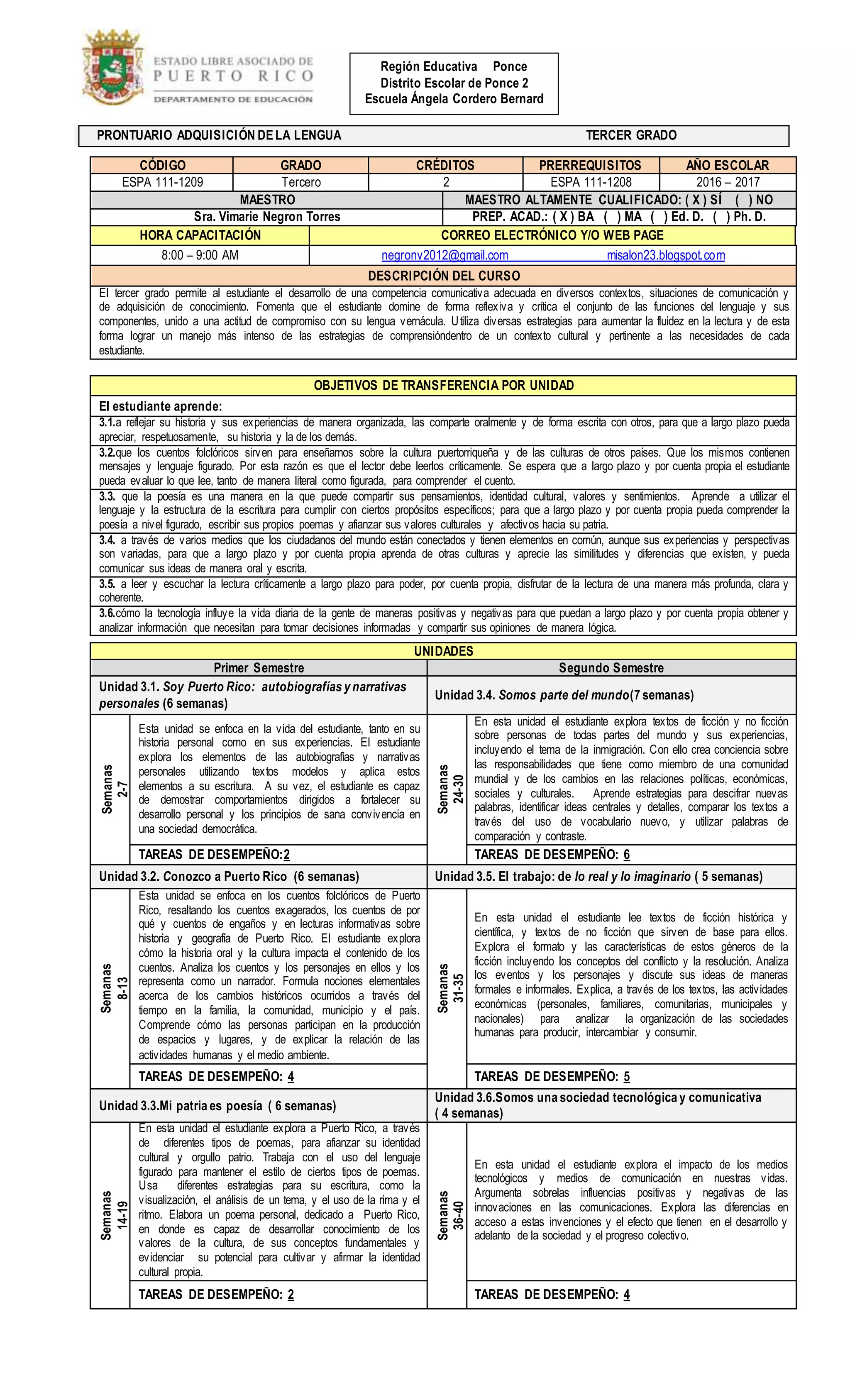 Prontuario adquisicion de la lengua 3er grado | DOCX | Educational ...