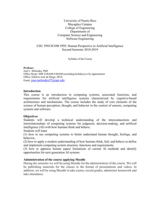 Prontuario CIIC5995 Spring 2020 UPRM | PDF