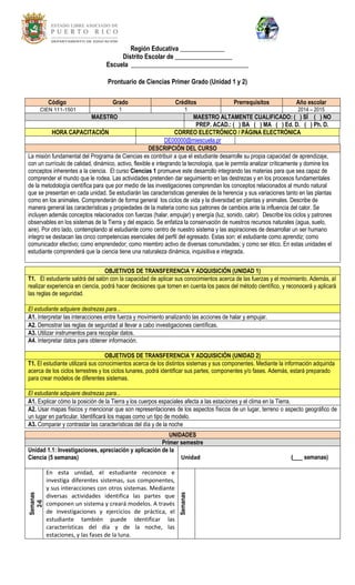 Prontuario primero grado ciencia | PDF