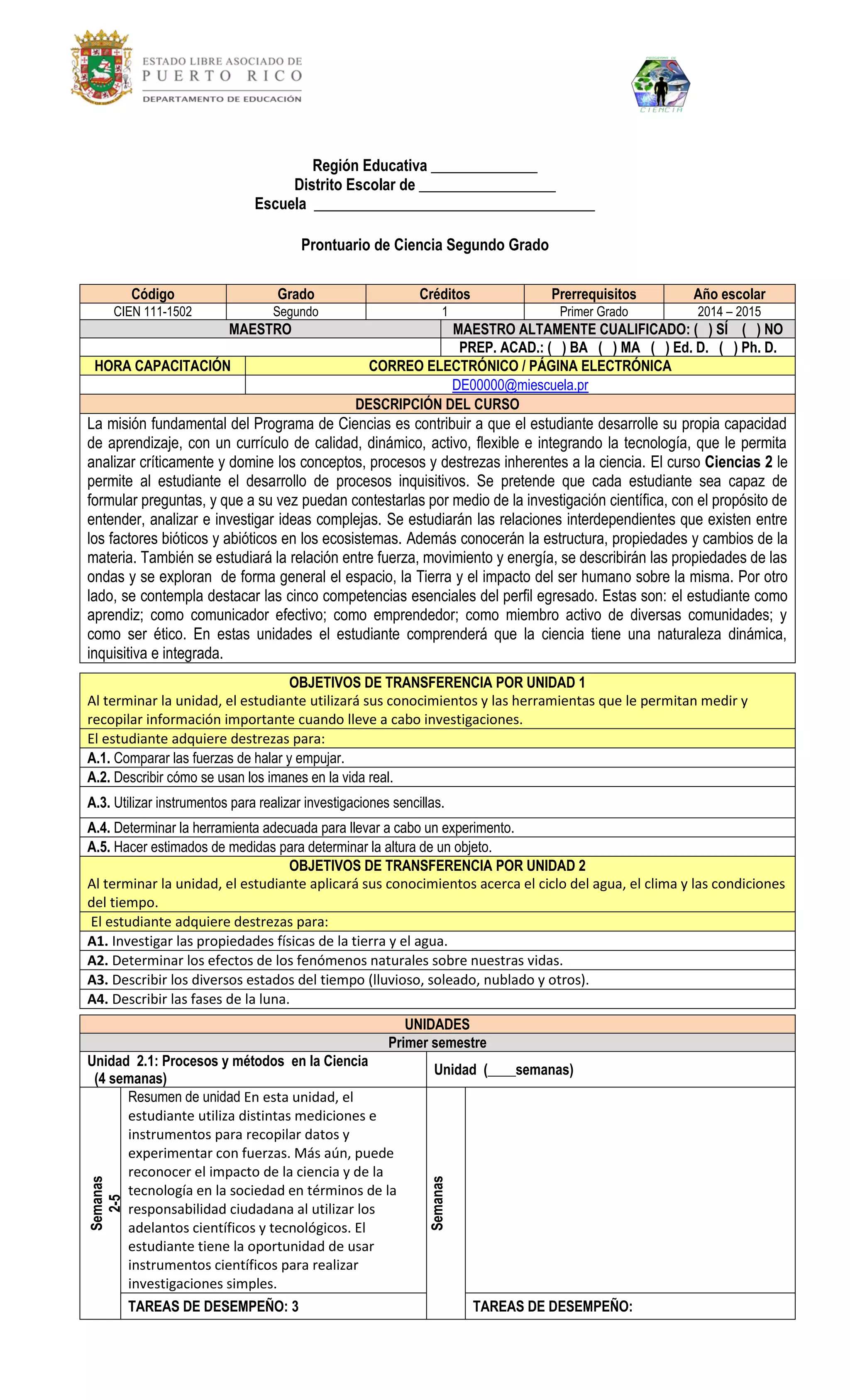 Prontuario segundo grado ciencia | PDF