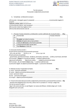 Pronume7 test romana | DOC