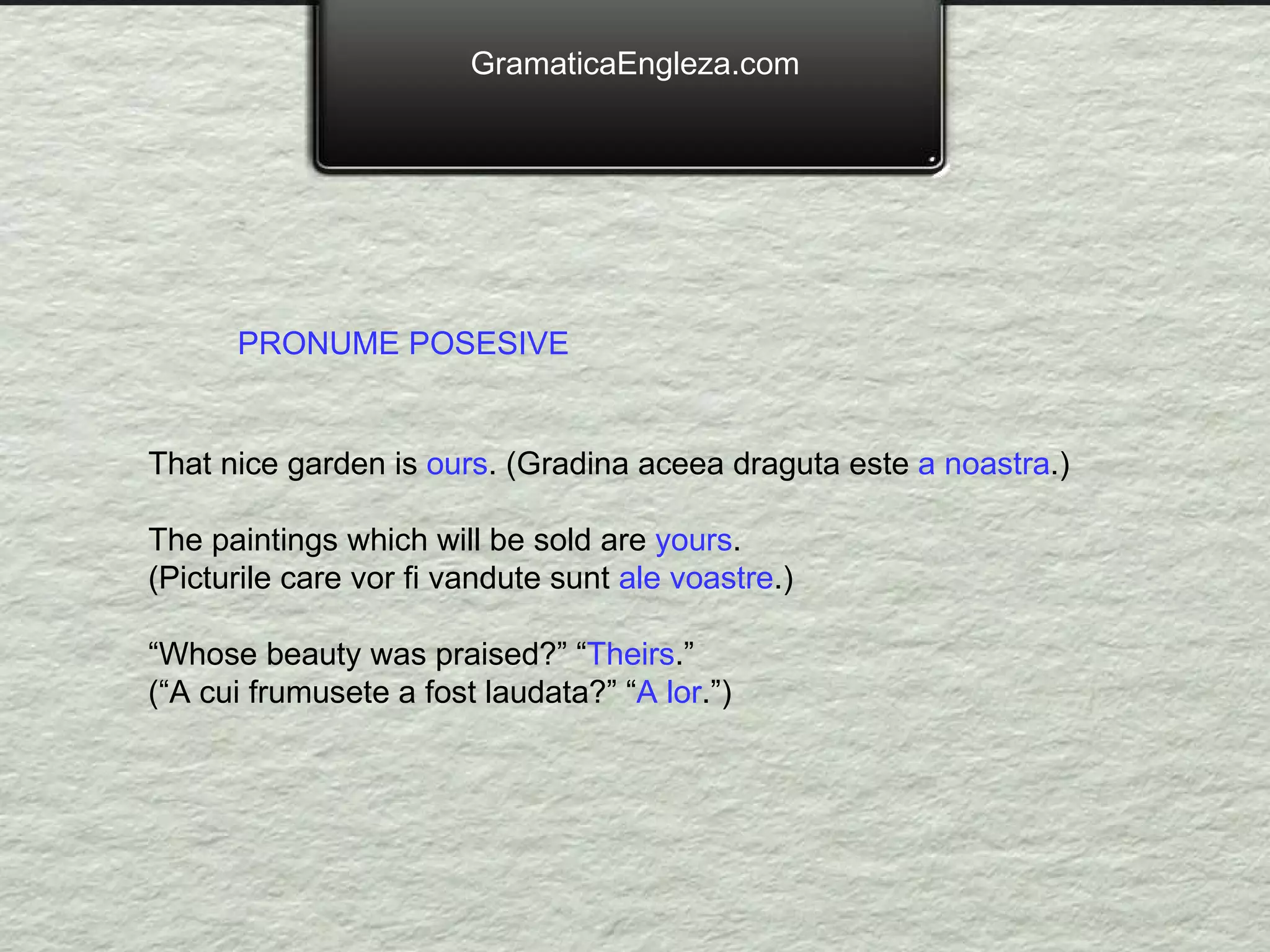 Pronume posesive adjective posesive in limba engleza | PPT