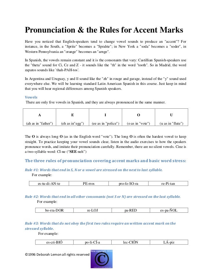 Spanish Accents Rules