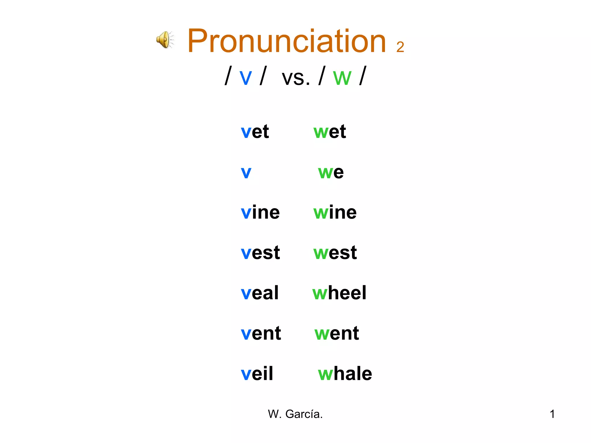 Pronunciation /v/ vs. /w/. | PPT