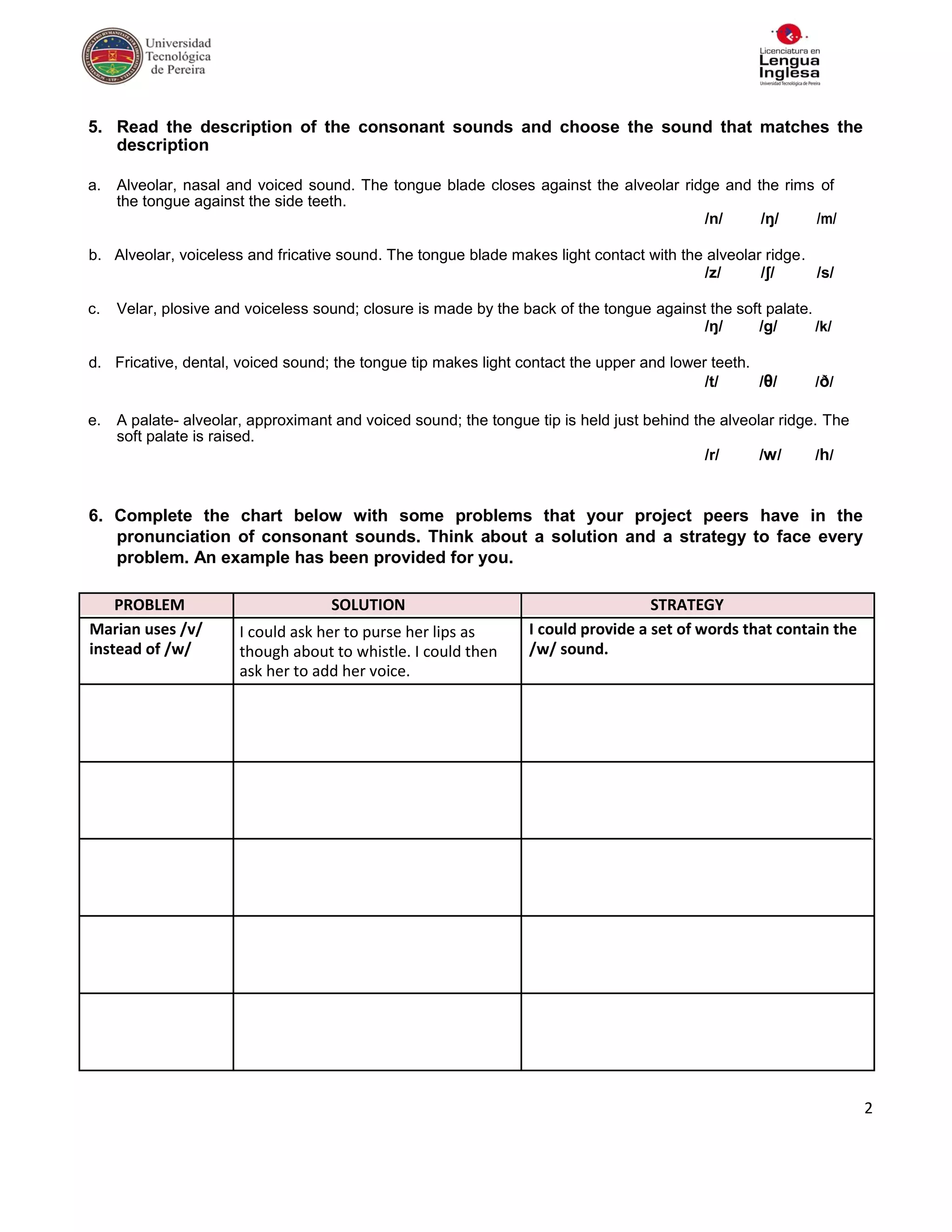 Pronunciation assignment 3 (consonant sounds) | PDF