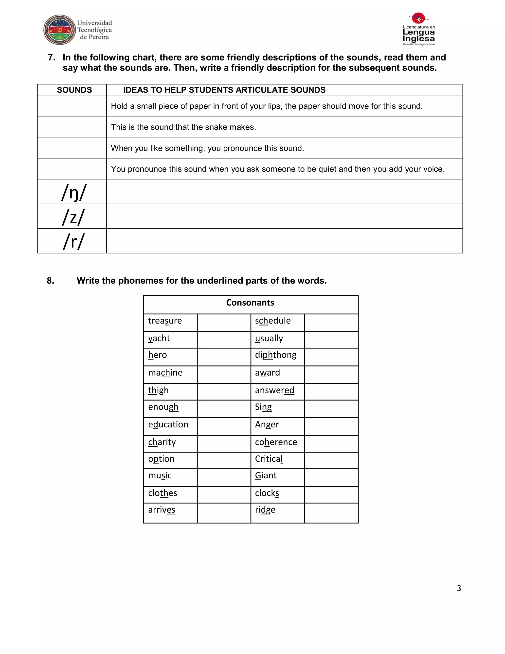 Pronunciation assignment 3 (consonant sounds) | PDF