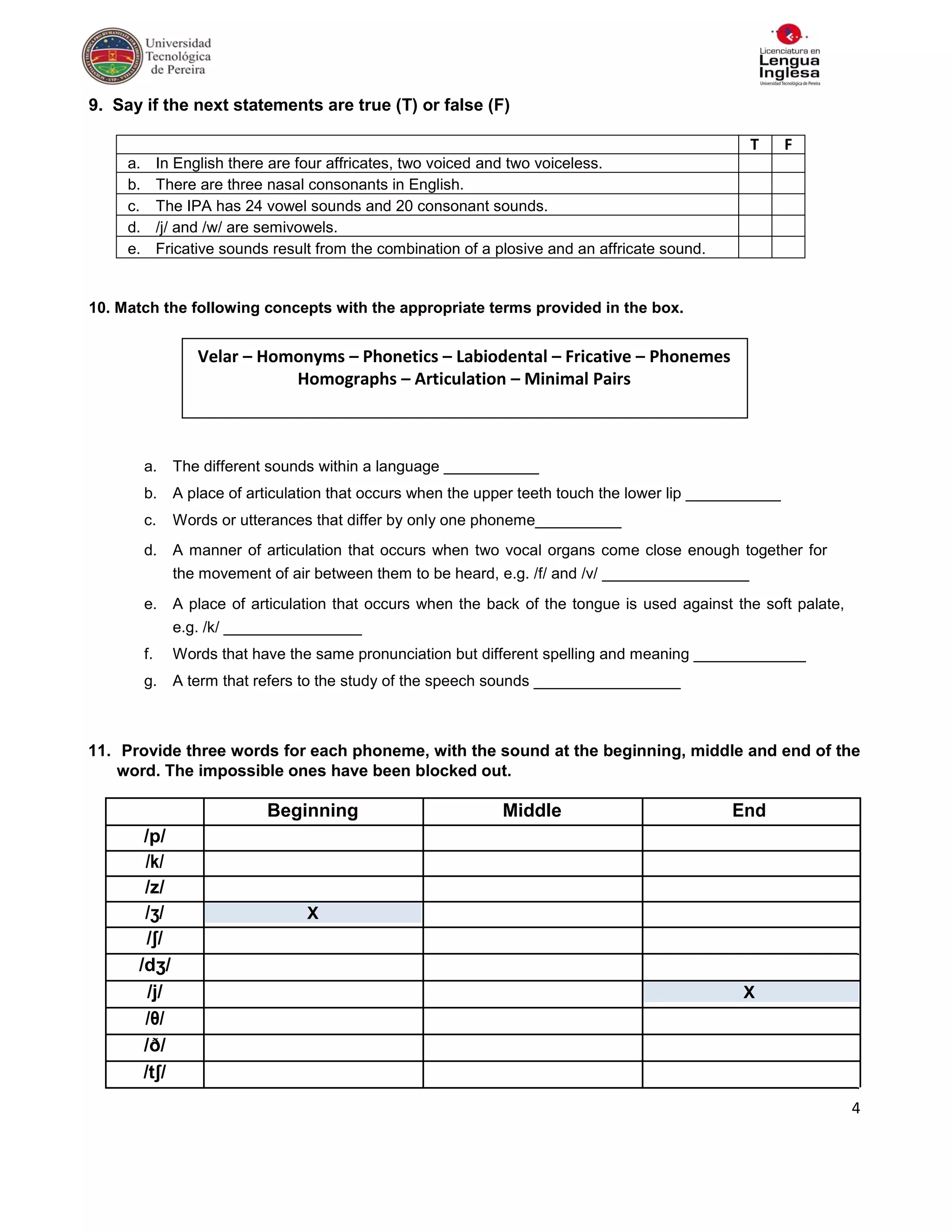 Pronunciation assignment 3 (consonant sounds) | PDF