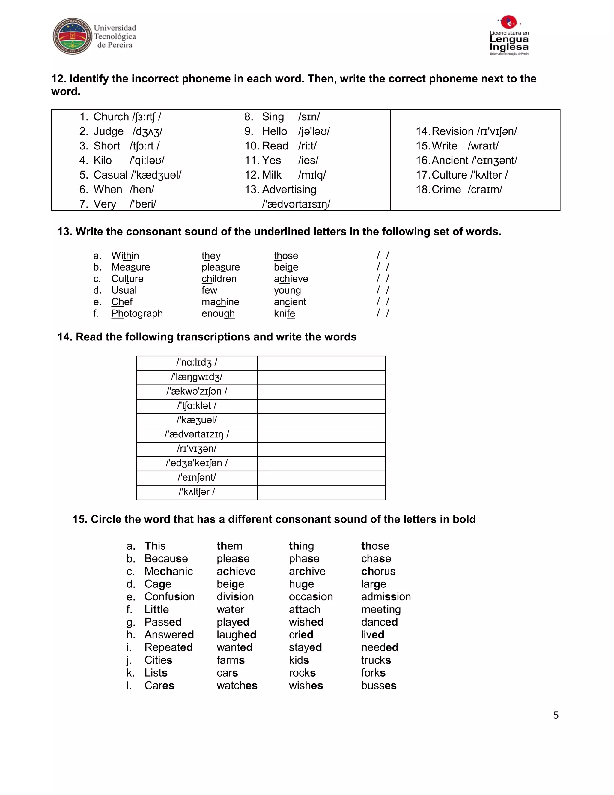 Pronunciation assignment 3 (consonant sounds) | PDF