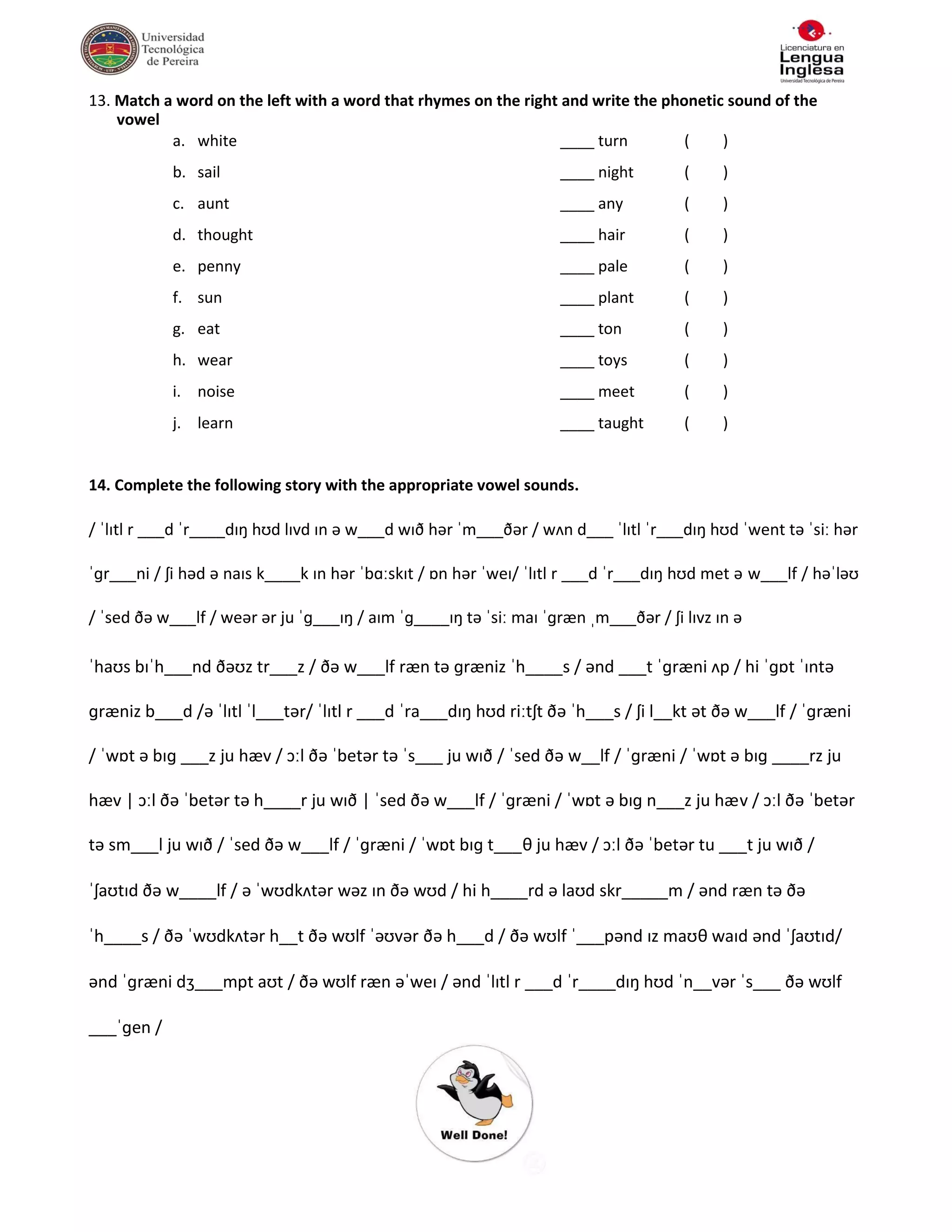Pronunciation assignment 8 (vowel sounds) | PDF