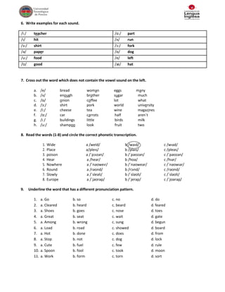 Pronunciation assignment 8 (vowel sounds) | PDF