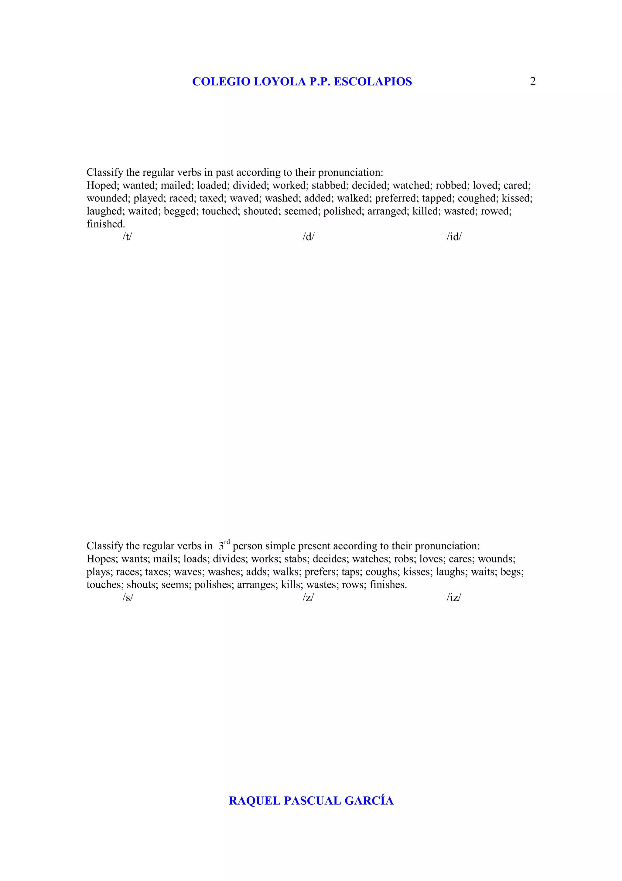 Pronunciation of ' s', '-es' & 'ed' | PDF