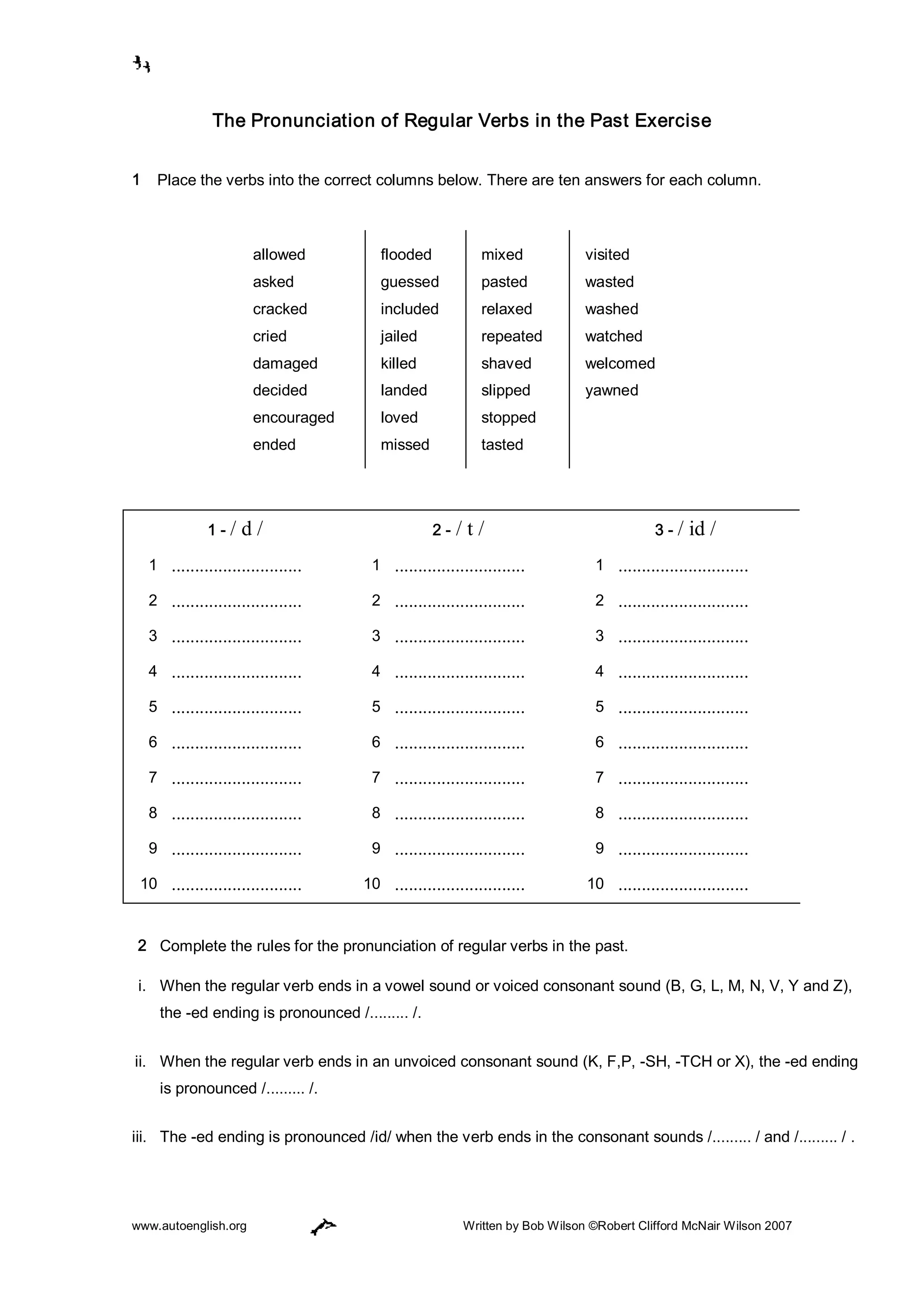 Pronunciation of past endings | PDF