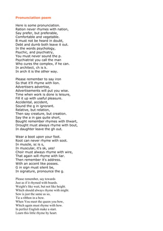 English Pronunciation Poem