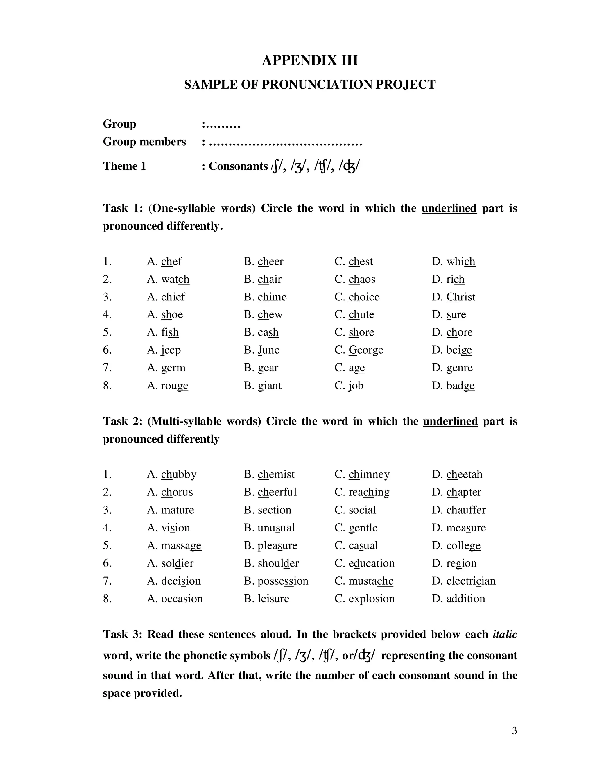 Pronunciation project | PDF