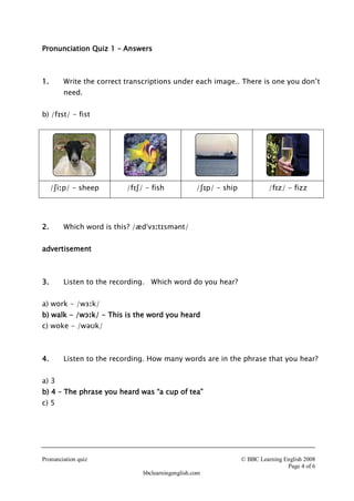 Pronunciation quiz 1 | PDF