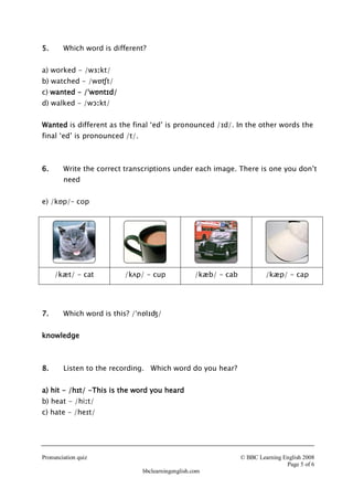 Pronunciation quiz 1 | PDF
