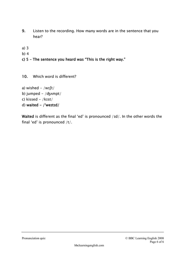 Pronunciation quiz 1 | PDF