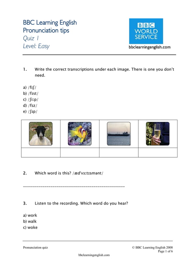 Pronunciation quiz 1 | PDF