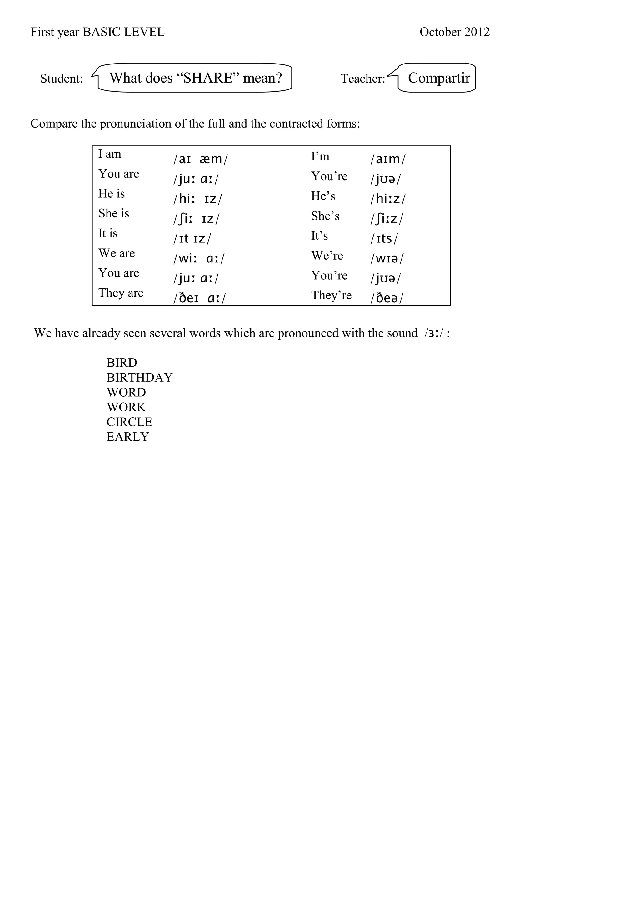 Pronunciation verb bef ull and contracted forms | DOC