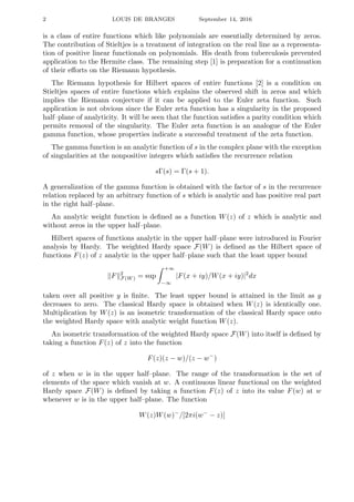 A PROOF OF THE RIEMANN HYPOTHESIS - Louis de Branges | PDF