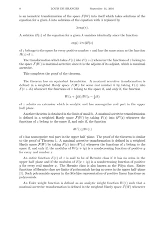 A PROOF OF THE RIEMANN HYPOTHESIS - Louis de Branges | PDF