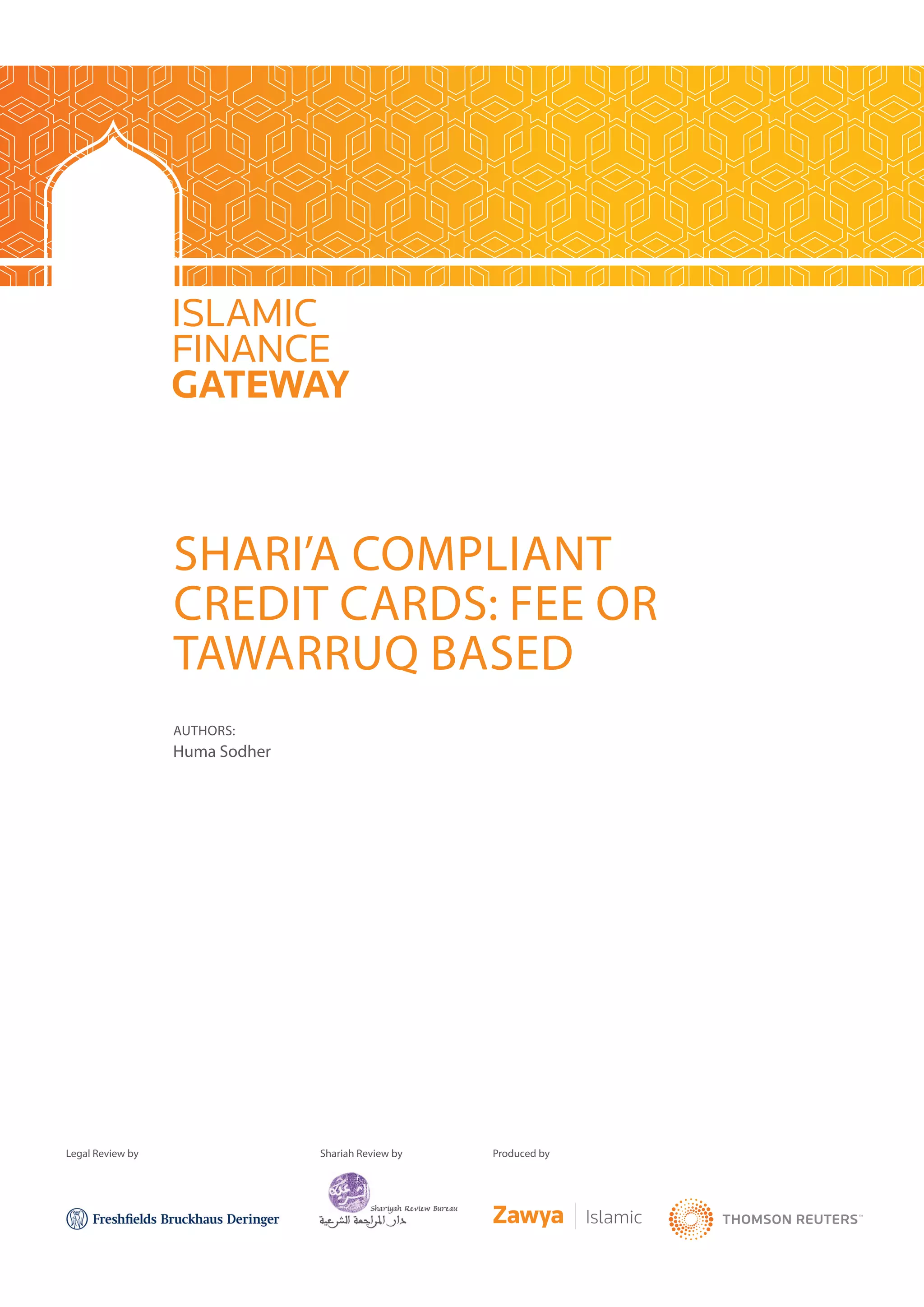 Product Guidance Note: Shariah Compliant Credit Cards: Fee or Tawarruq ...