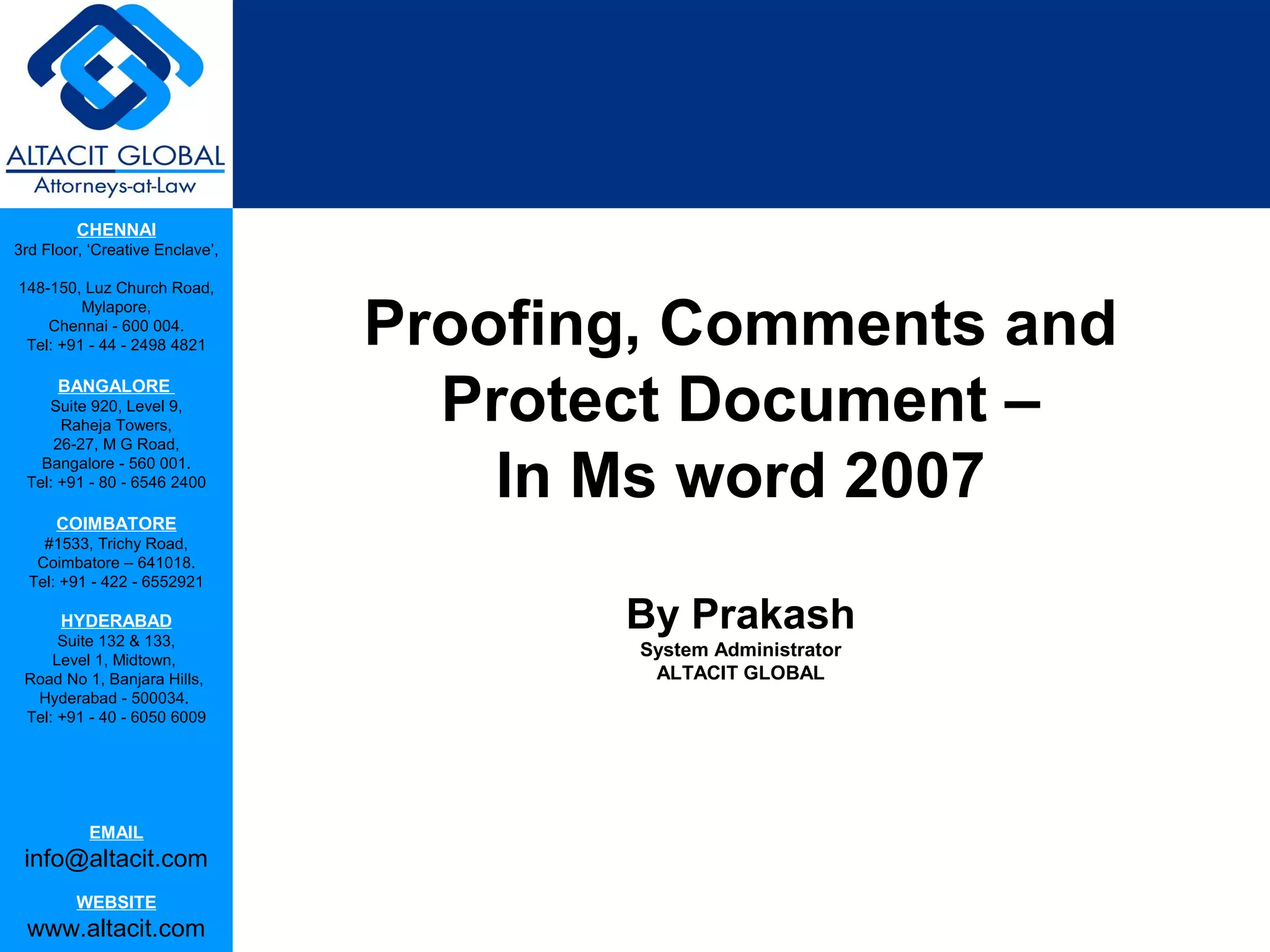 Proofing, comments and protect document in ms word | PPT | Technology ...