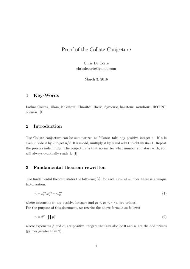 Proof of the collatz conjecture | PDF