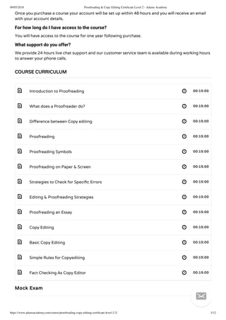Proofreading & copy editing certificate level 2 - Adams Academy | PDF